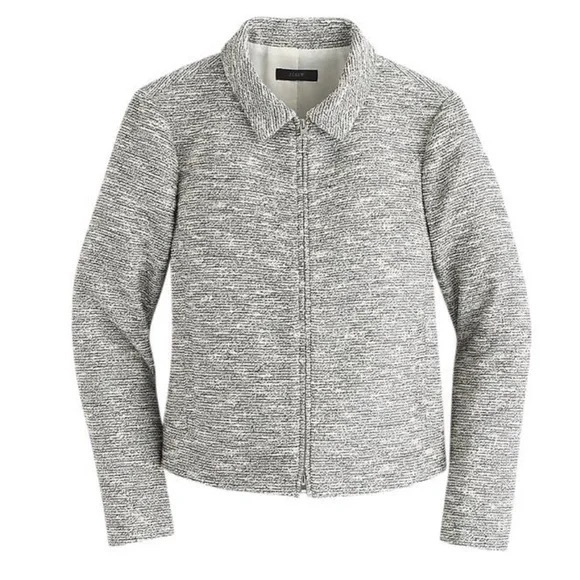 J. Crew | Jackets & Coats | J Crew Black White Tweed Zip Up Collared ...